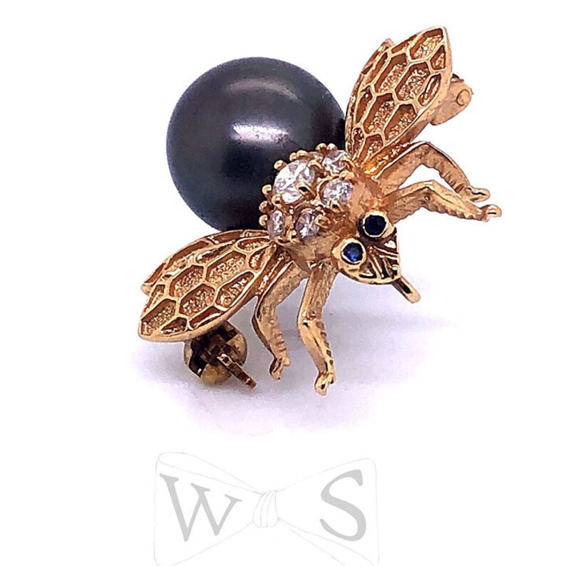 Yellow Gold Tahitian Pearl Bee Pin - Etsy