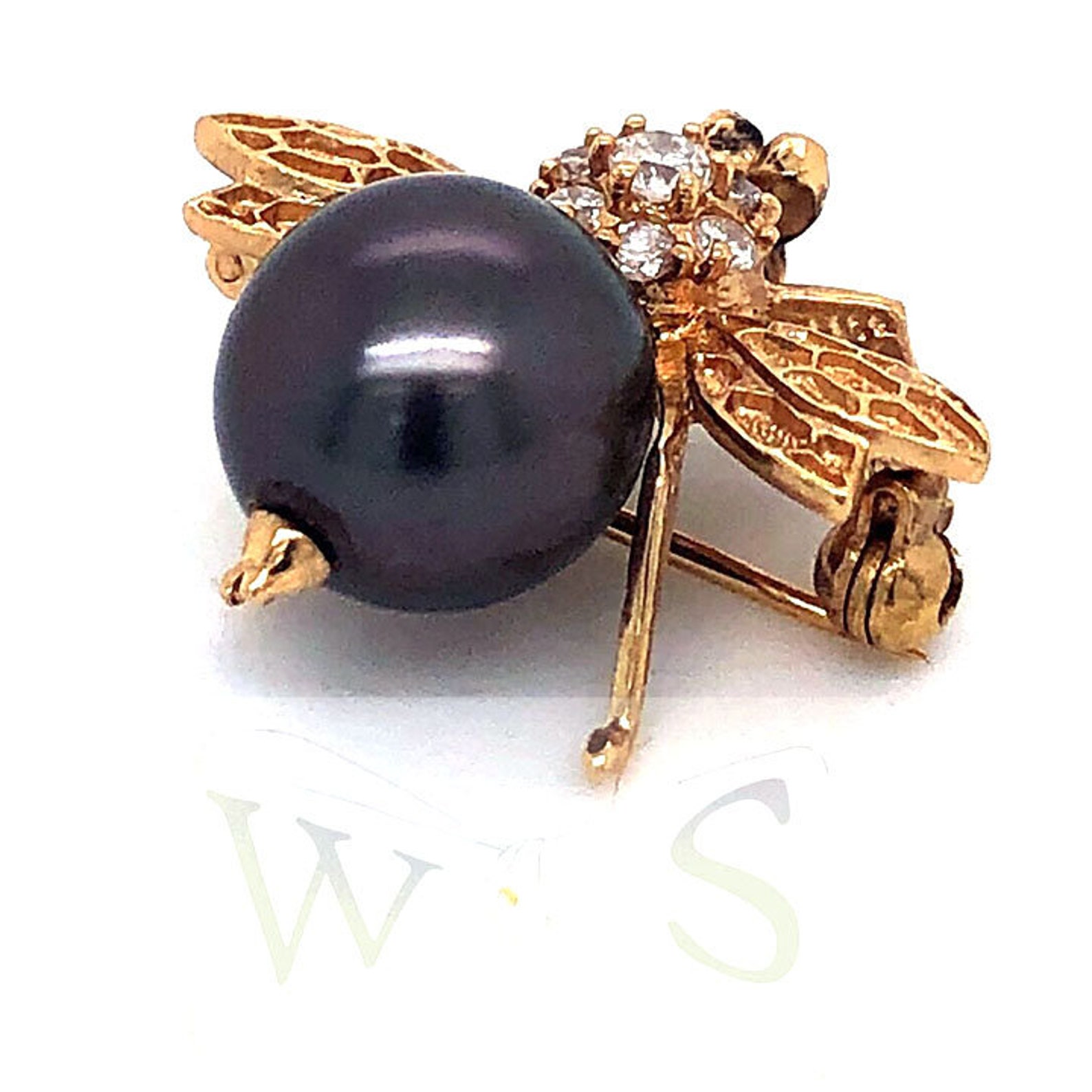 Yellow Gold Tahitian Pearl Bee Pin - Etsy