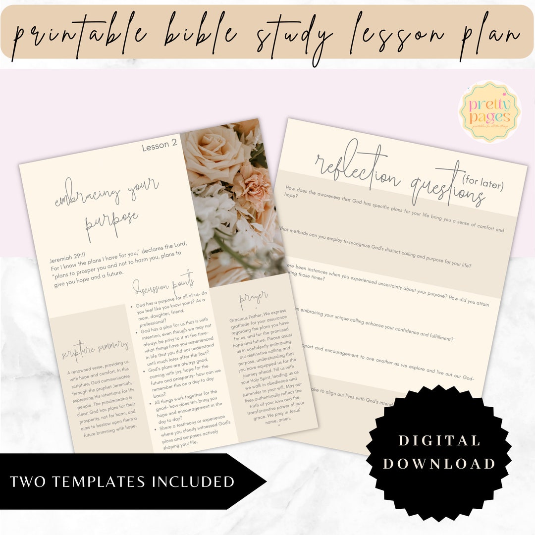 Bible Study Lesson Plan- Embracing Your Purpose [printable PDF] - Etsy