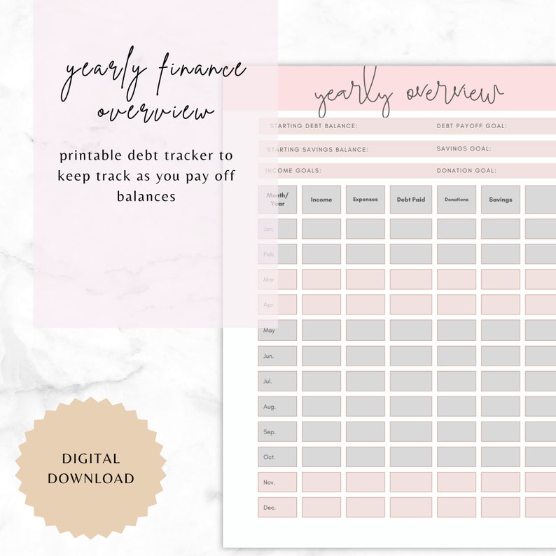 Yearly Finance Overview, Printable, Budgeting Tracker, Budget, Finance ...
