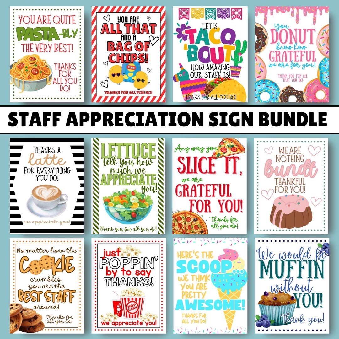 Staff and Teacher Appreciation Sign Bundle, School PTO PTA Food ...