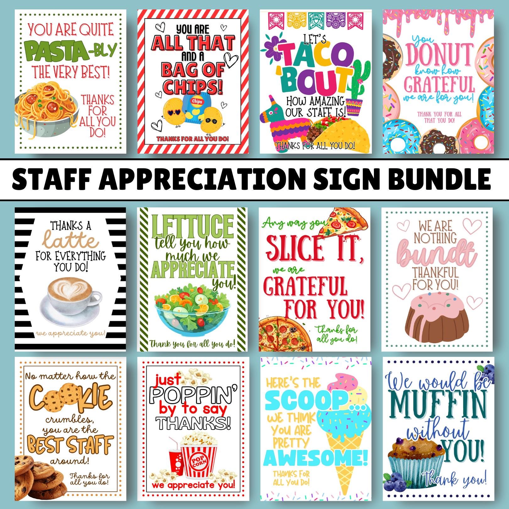 Staff and Teacher Appreciation Sign Bundle, School PTO PTA Food ...