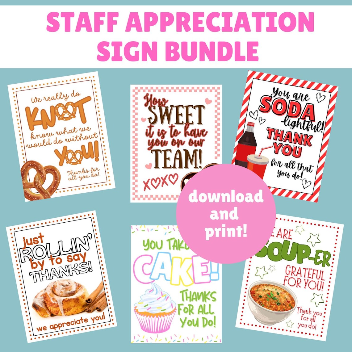 Staff and Teacher Appreciation Sign Bundle, School PTO PTA Food ...
