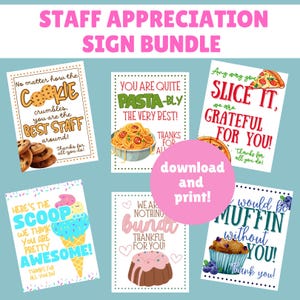 Staff and Teacher Appreciation Sign Bundle, School PTO PTA Food ...