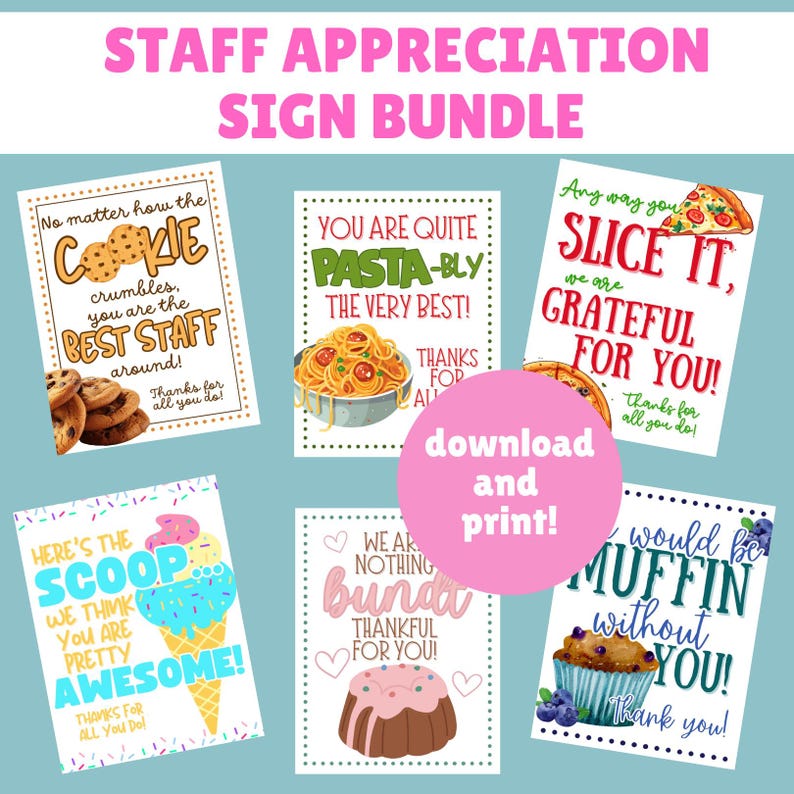 Staff and Teacher Appreciation Sign Bundle, School PTO PTA Food ...