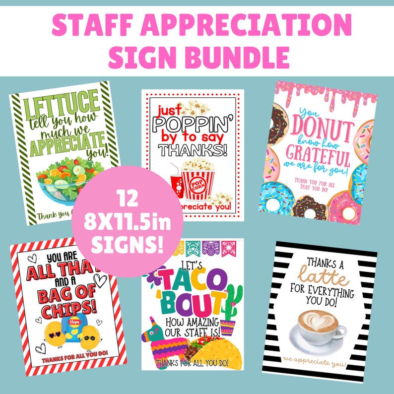 Staff and Teacher Appreciation Sign Bundle, School PTO PTA Food ...