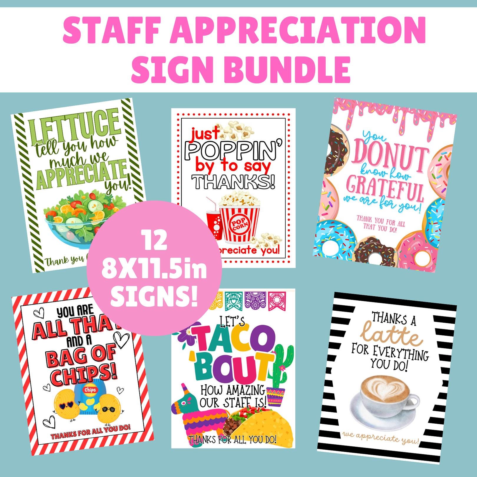 Staff and Teacher Appreciation Sign Bundle, School PTO PTA Food ...