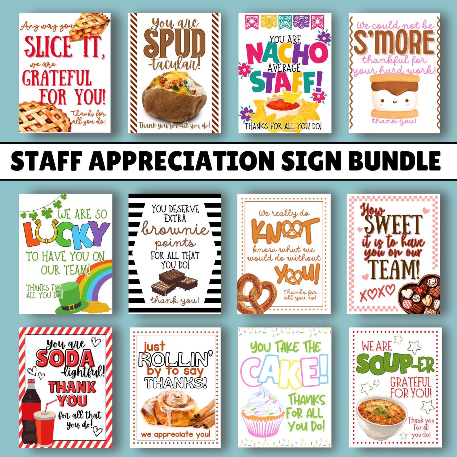 Staff and Teacher Appreciation Sign Bundle, School PTO PTA Food ...