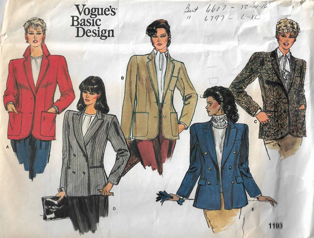 Vogue Basic Design - Sizes 14 - Uncut and Factory Folded Jacket Pattern ...