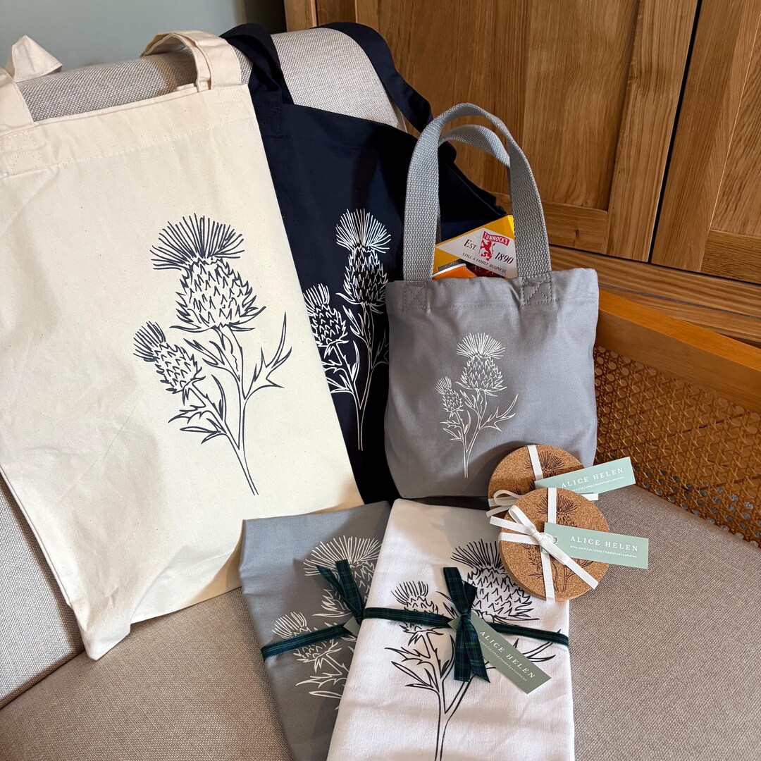 Scottish Thistle Gift Sets | Tote Bag, Tea Towel, Coasters - Etsy
