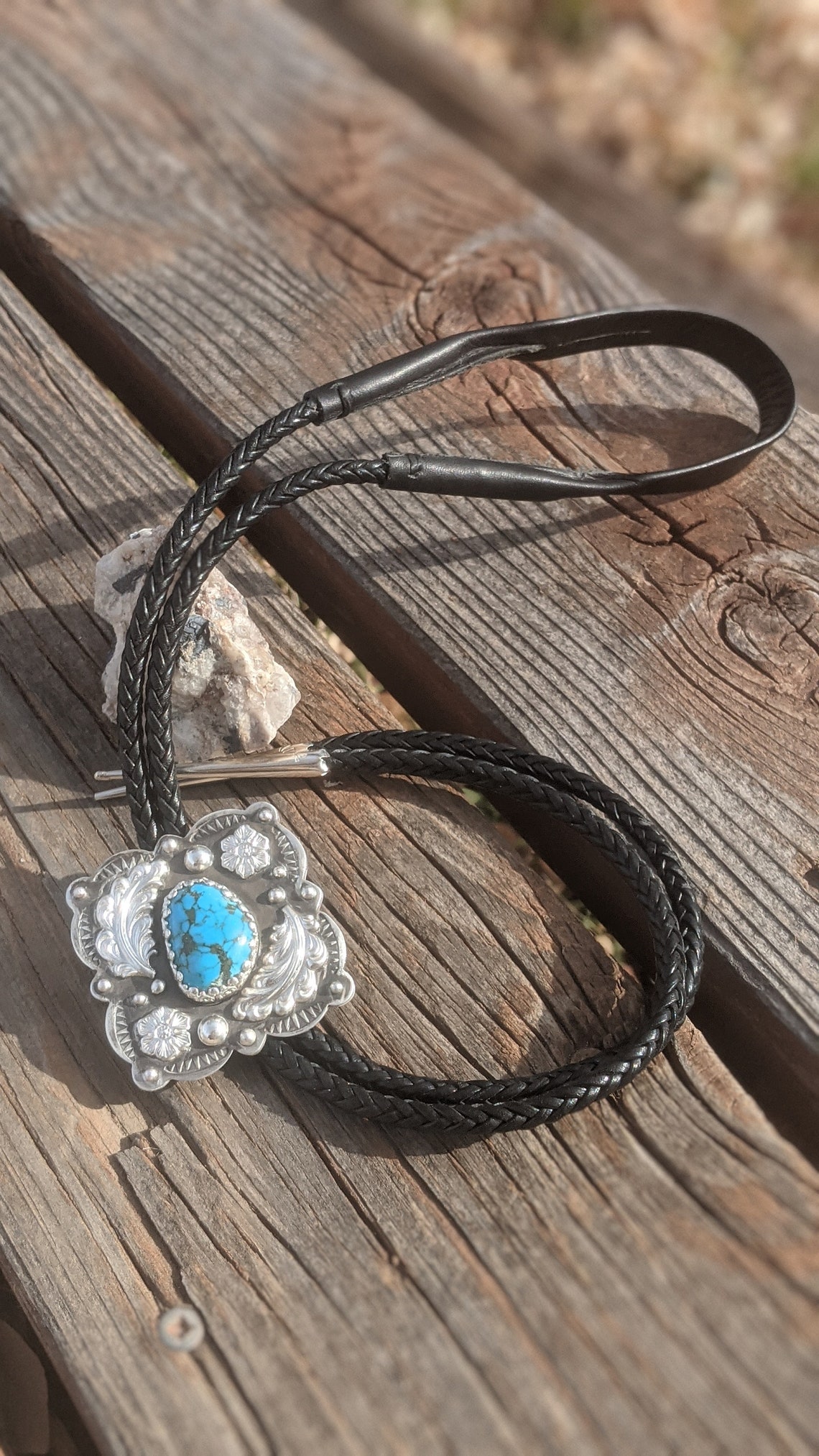 Men's Sterling Silver and Bisbee Turquoise Fancy Bolo Tie, Cowboy Bolo ...