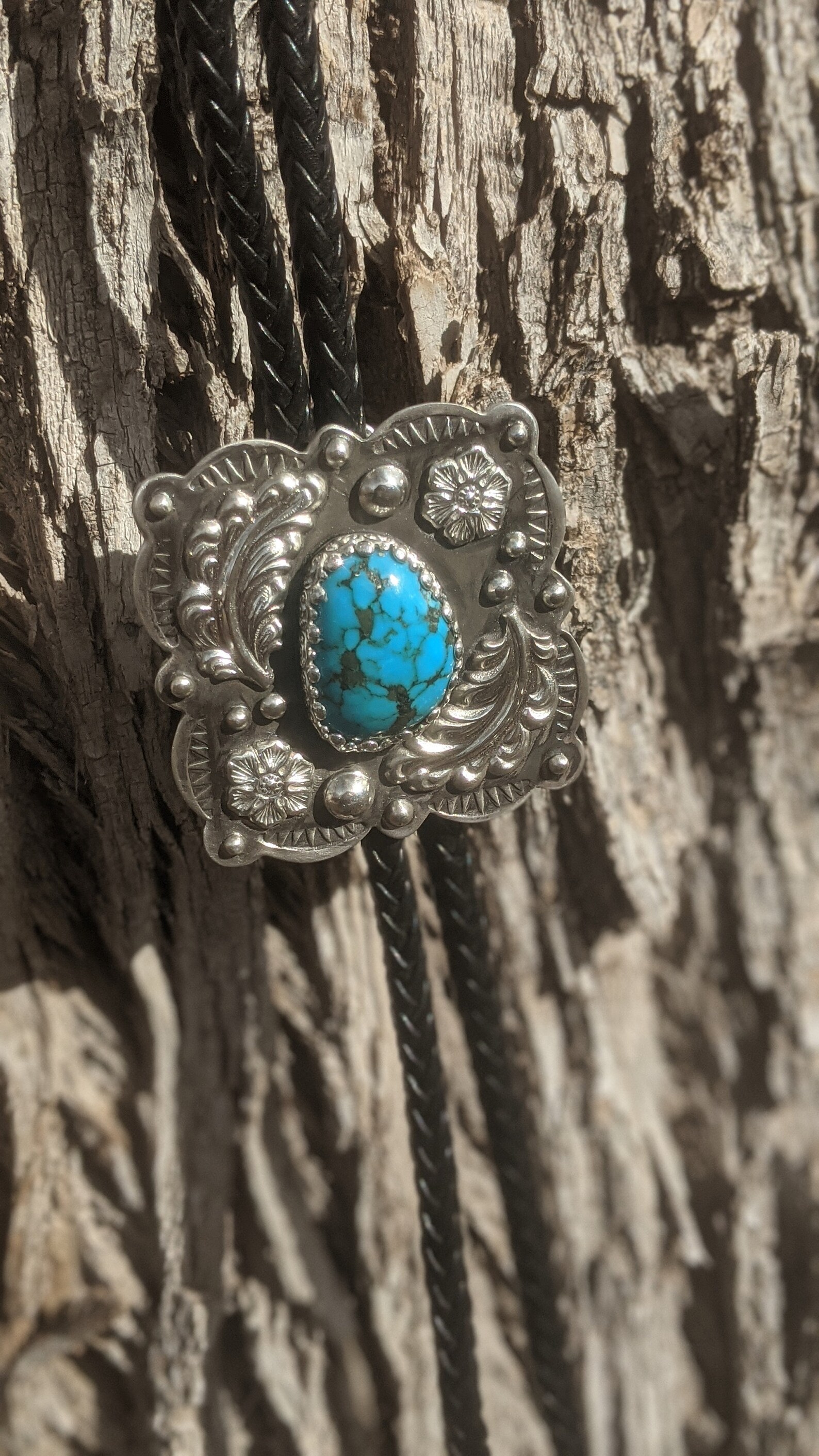 Men's Sterling Silver and Bisbee Turquoise Fancy Bolo Tie, Cowboy Bolo ...