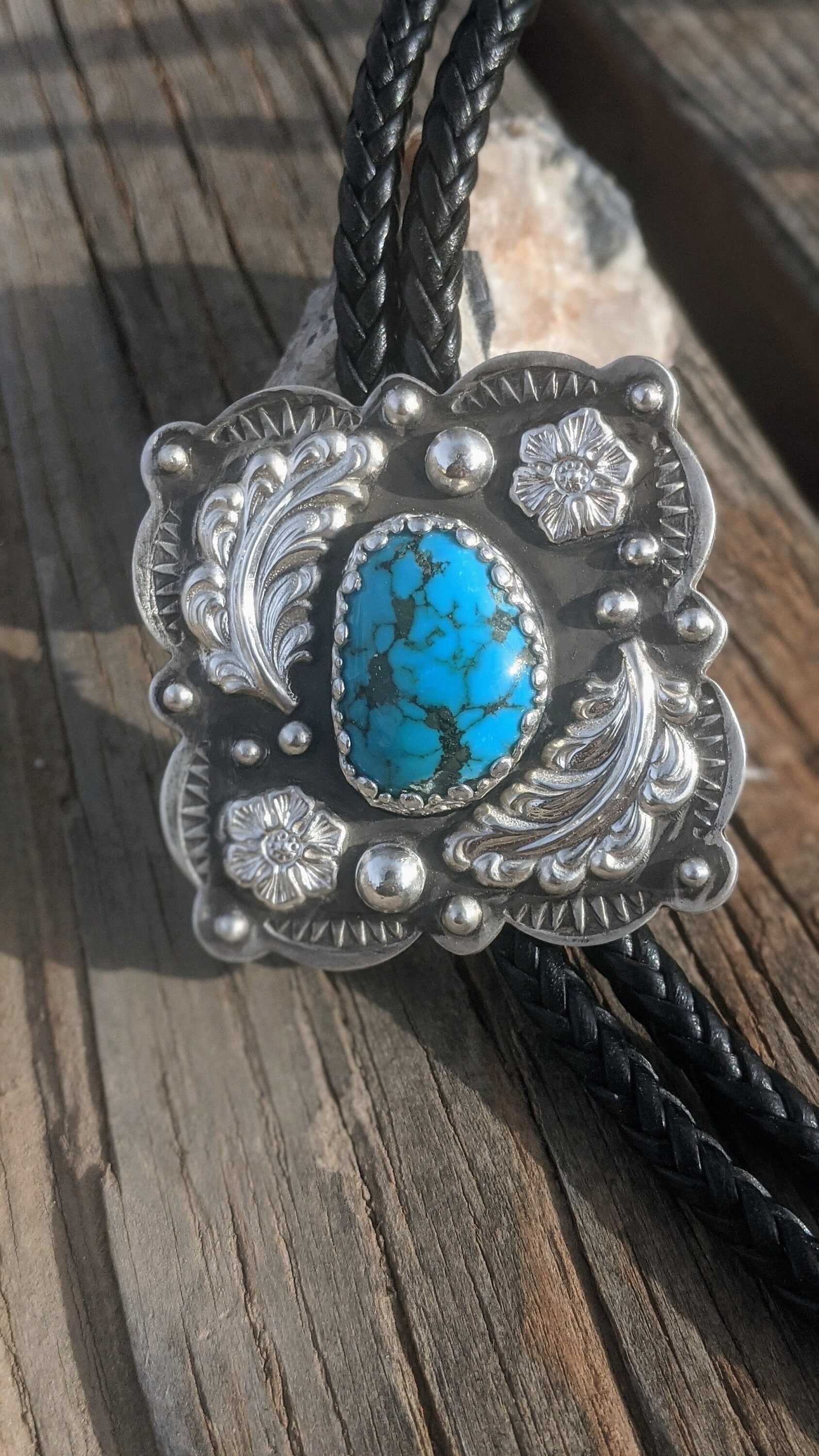 Men's Sterling Silver and Bisbee Turquoise Fancy Bolo Tie, Cowboy Bolo ...