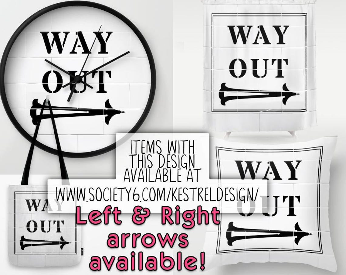 Printable A4/letter Art Poster Way Out Tile Painted Sign Left Arrow DIY ...
