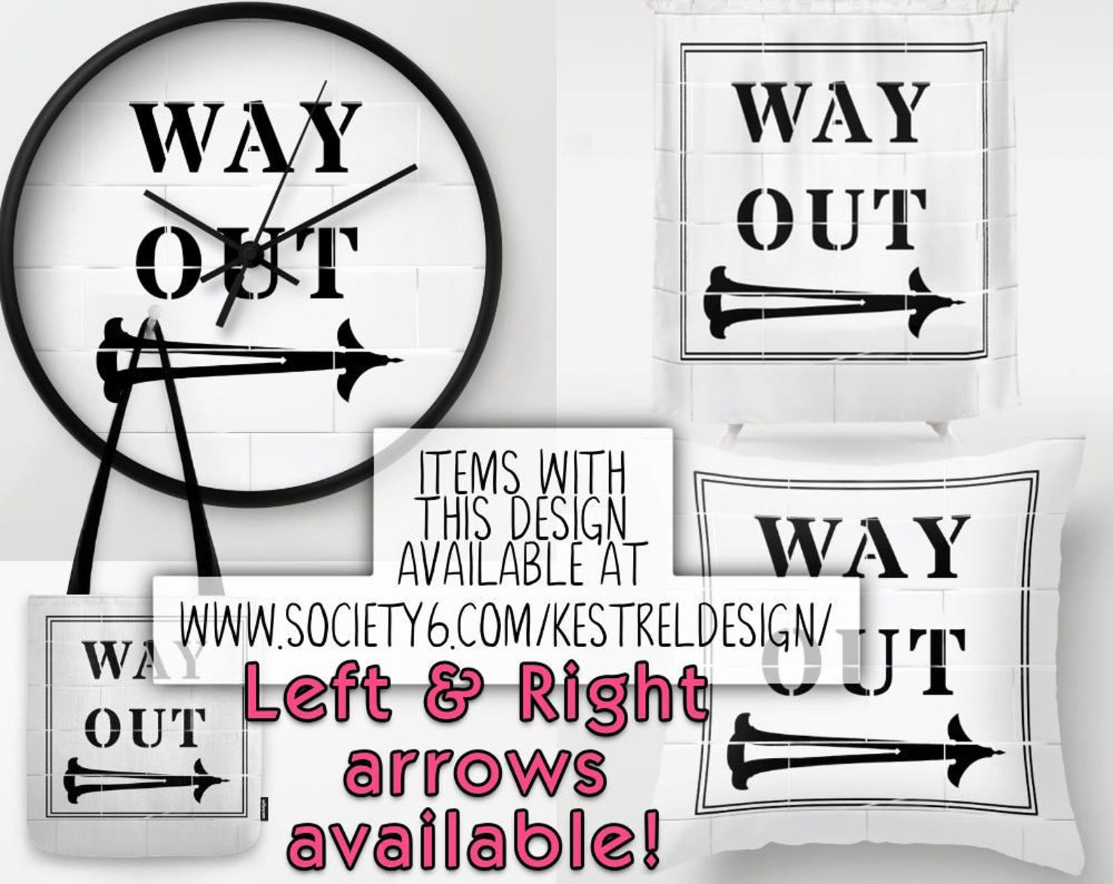 Printable A4/letter Art Poster Way Out Tile Painted Sign Left Arrow DIY ...