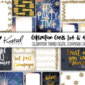 Digital Scrapbook Cards 16 Celebration Themed Cards in 4x6 and 3x4 Size ...