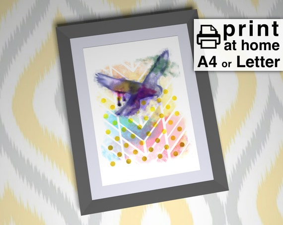 Printable Art Watercolour with Kestrel and chevrons A4 or | Etsy