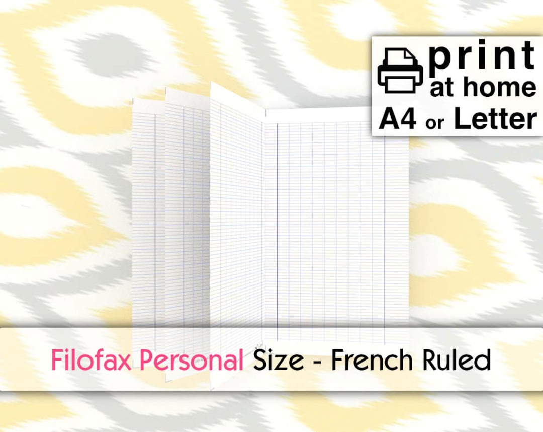 Printable French Ruled Inserts Filofax Personal Size 9.5cmx17.1cm 3 ...