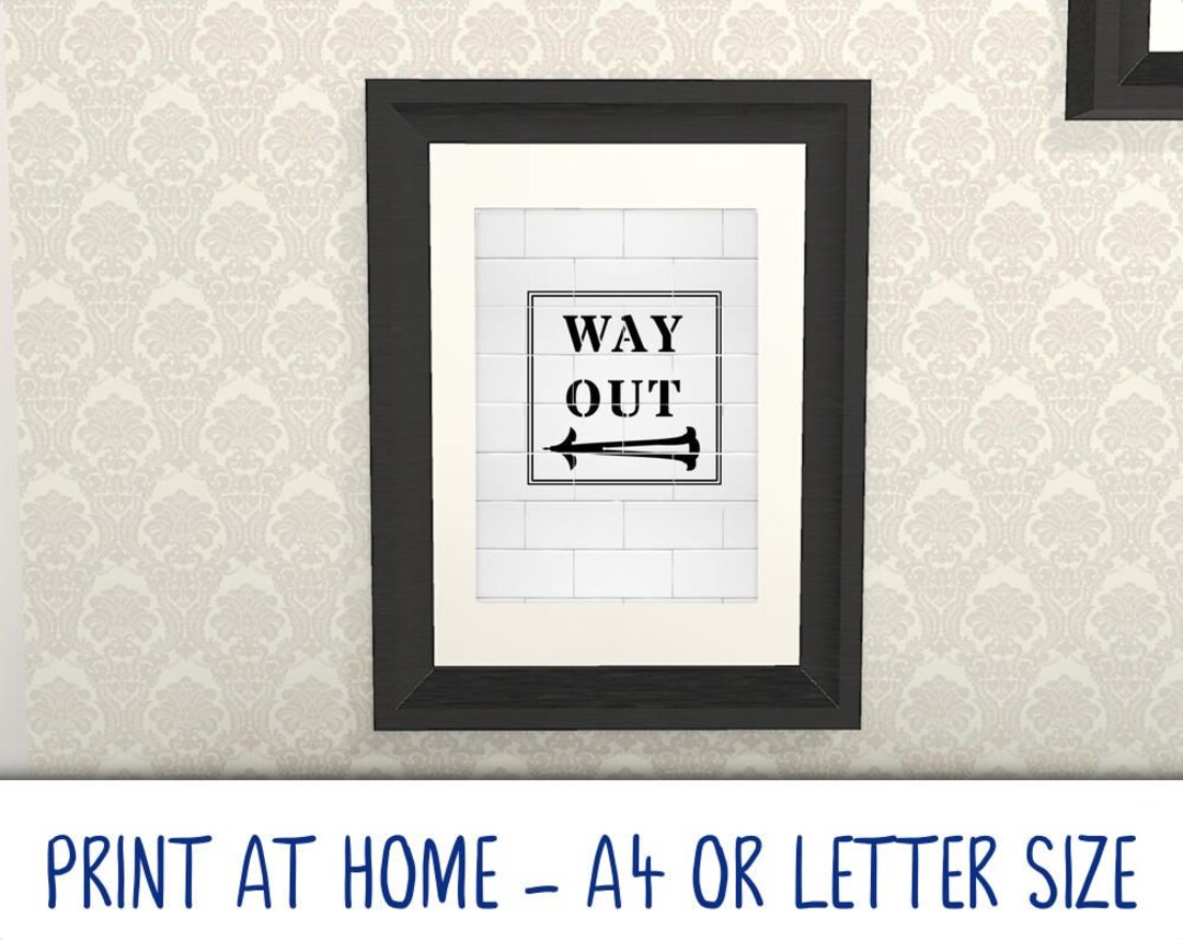 Printable A4/letter Art Poster Way Out Tile Painted Sign Left Arrow DIY ...