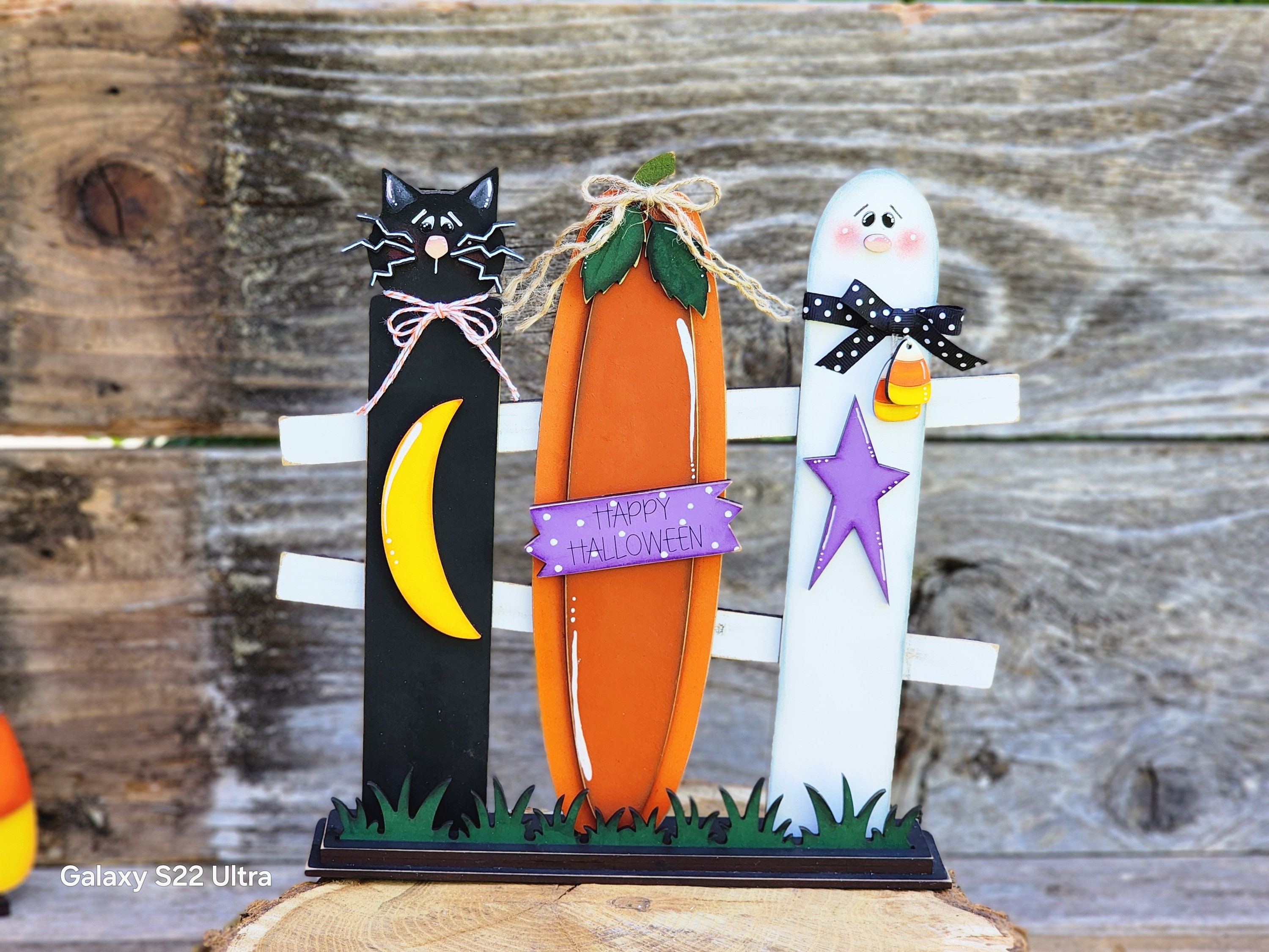 Halloween Picket Trio L Ghost L Pumpkin L Black Cat L Laser Cut File L ...