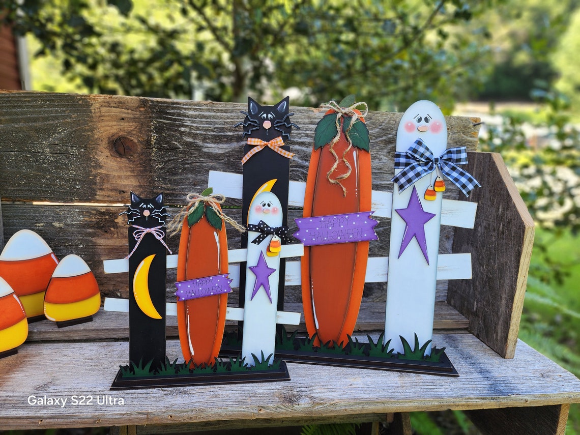 Halloween Picket Trio L Ghost L Pumpkin L Black Cat L Laser Cut File L ...