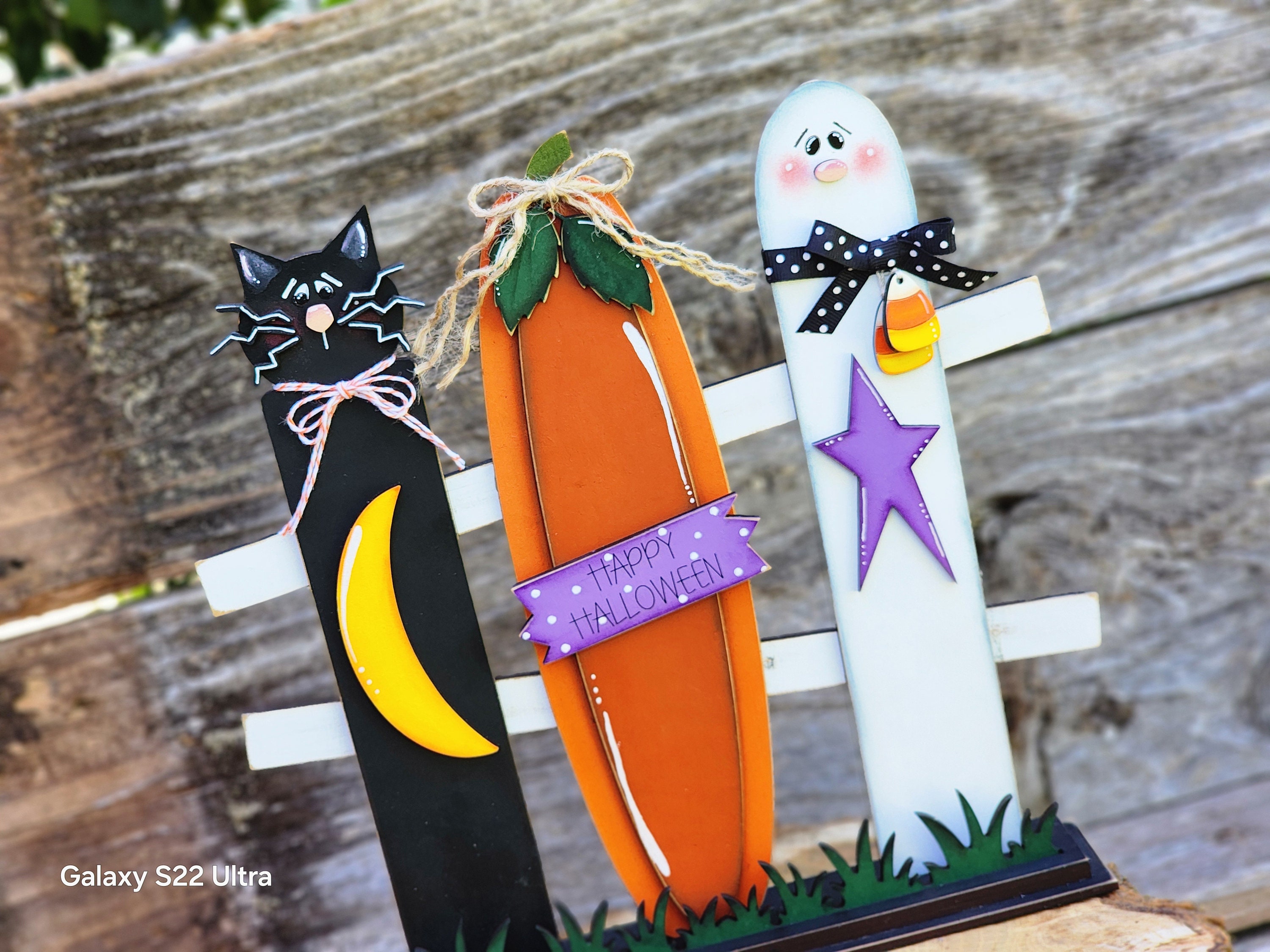 Halloween Picket Trio L Ghost L Pumpkin L Black Cat L Laser Cut File L ...