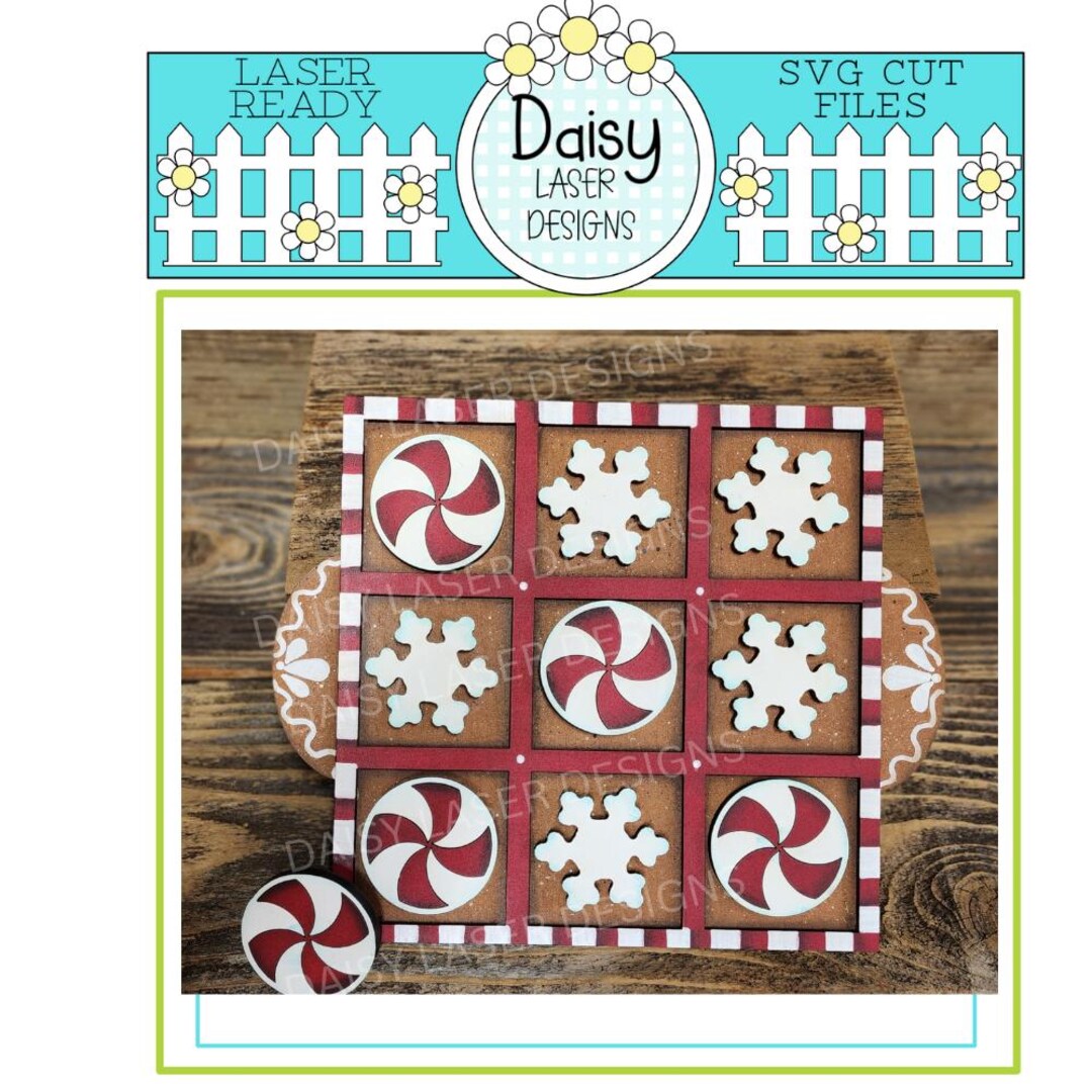Gingerbread Tic Tac Toe Game Laser Cut File | Peppermint & Snowflake ...