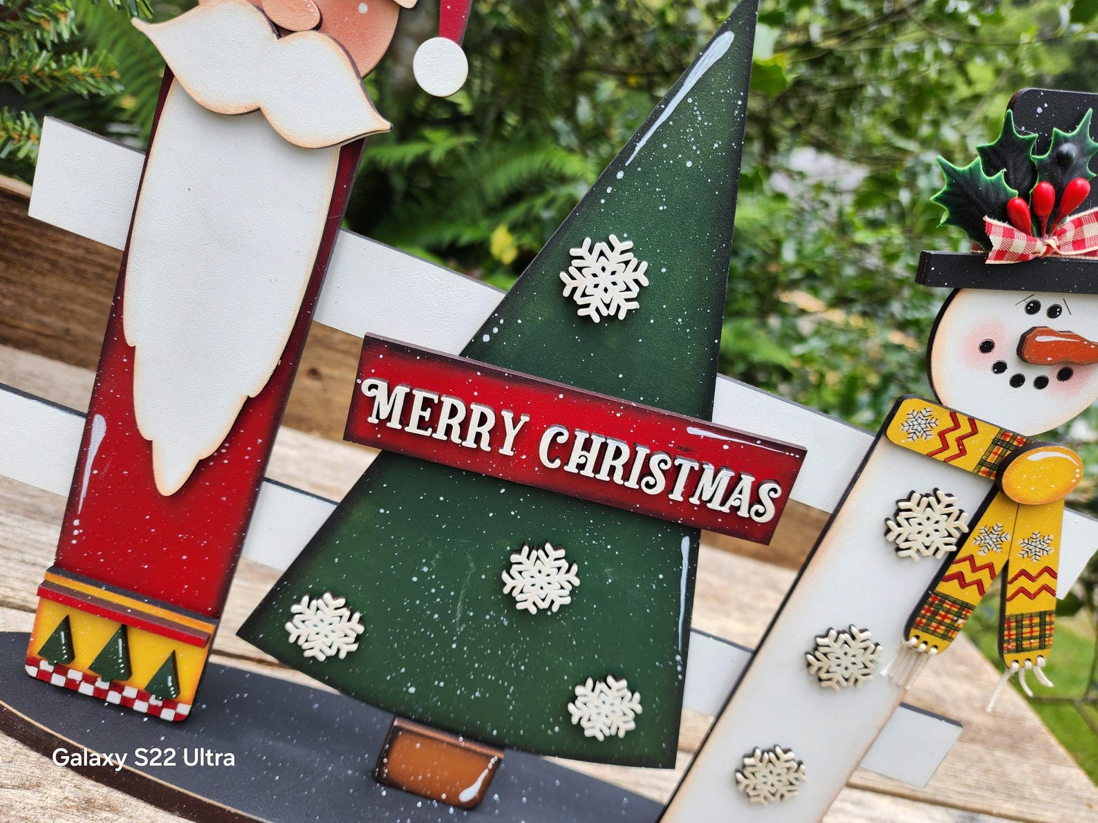 This Laser Cut File is a Christmas Trio Picket Fence Featuring a Santa ...