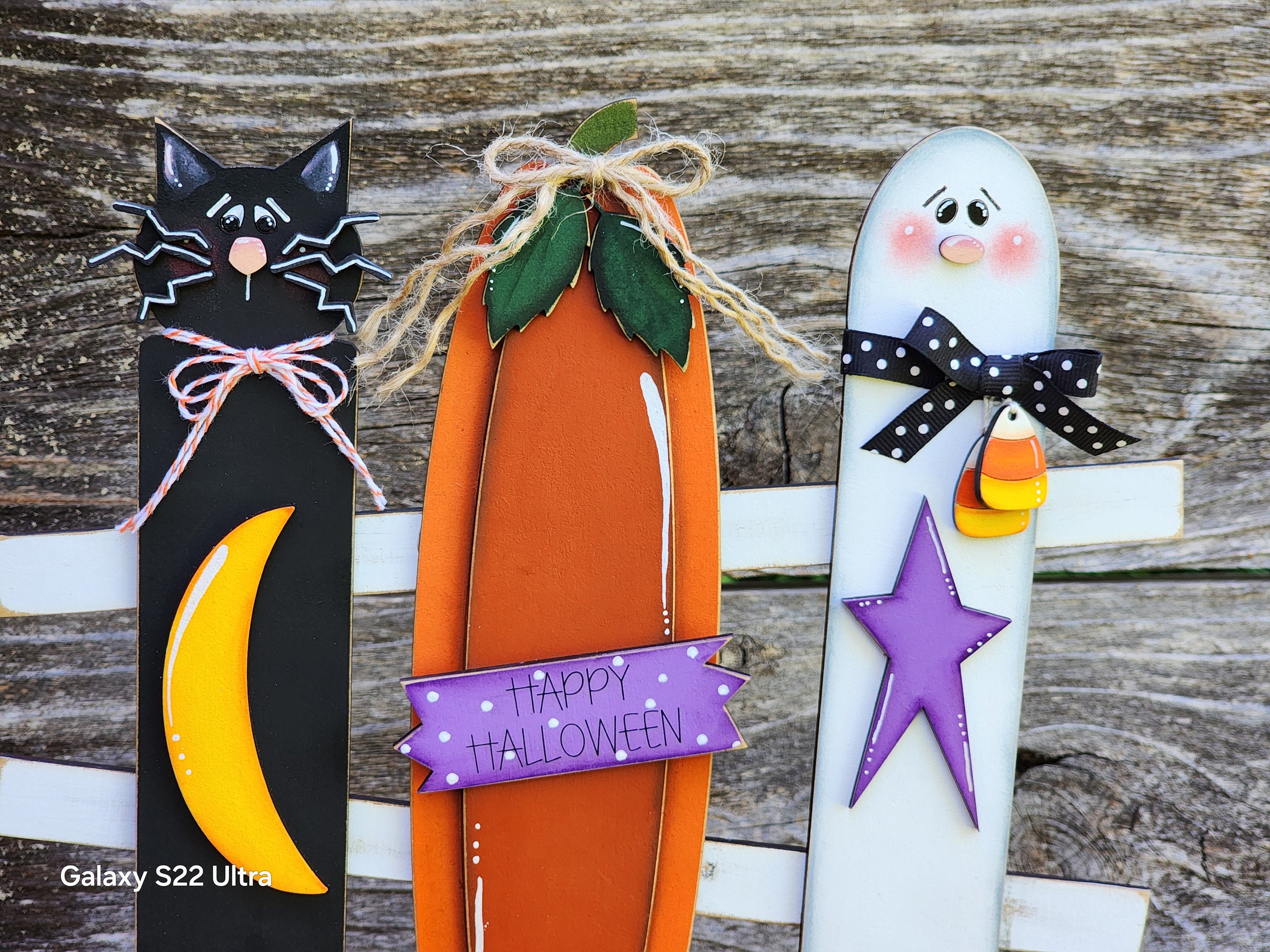 Halloween Picket Trio L Ghost L Pumpkin L Black Cat L Laser Cut File L ...