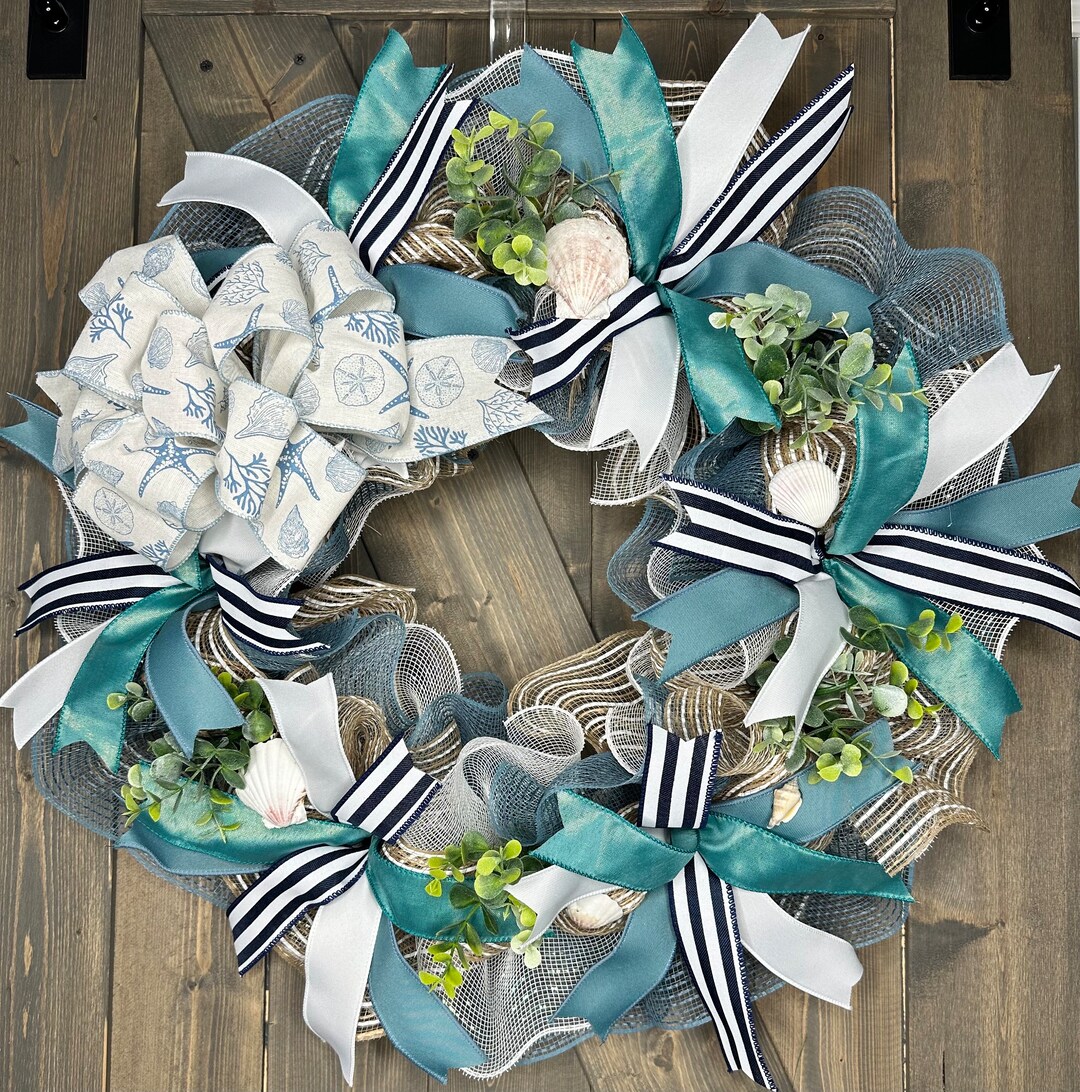 Beach Wreath, Nautical Wreath, Coastal Wreath, Handmade Wreath, Beach ...