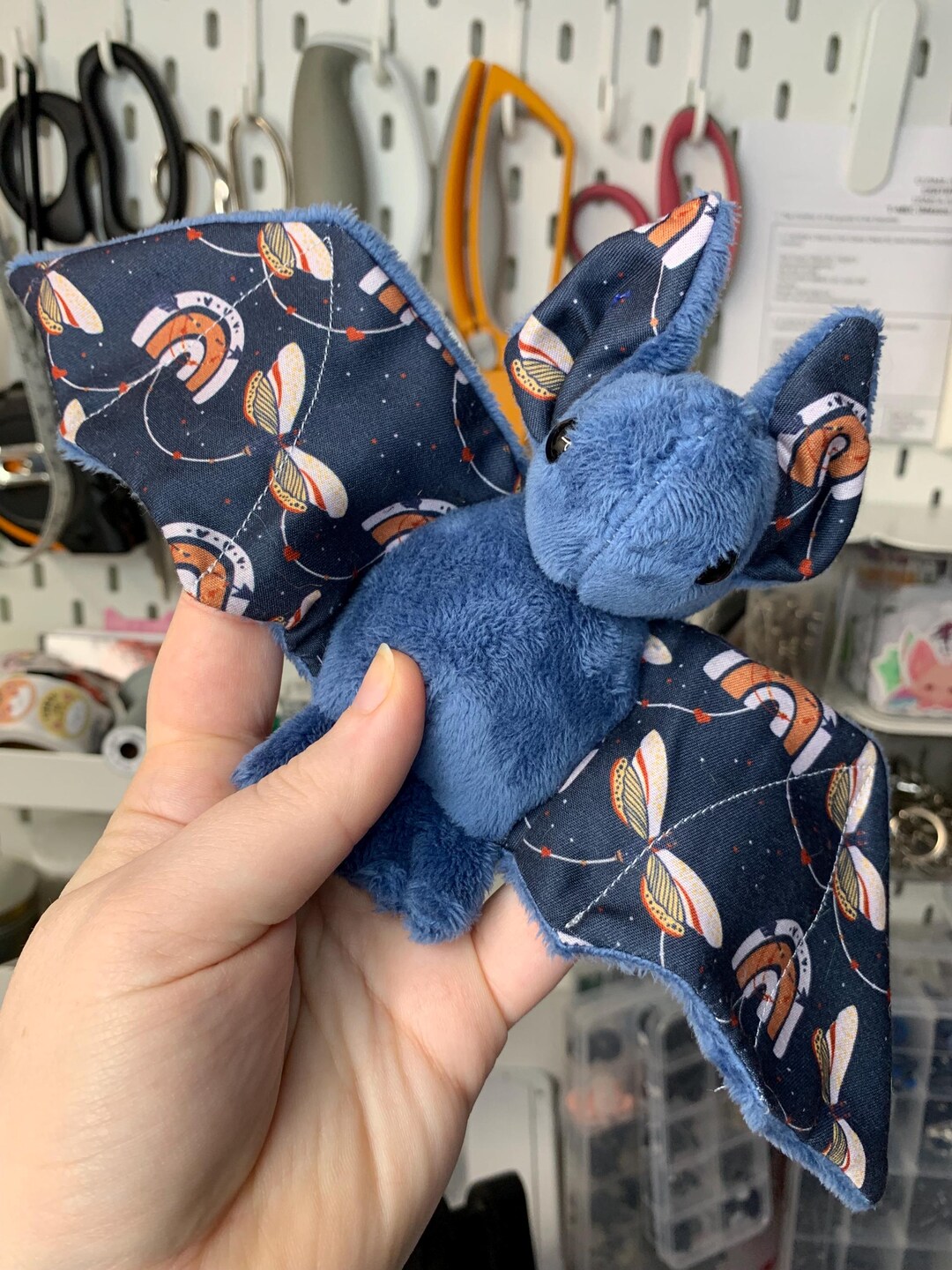 Unique Blue Bat With Rainbow and Butterfly - Etsy