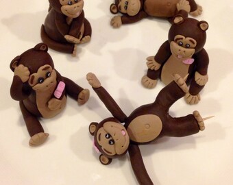 Monkey Fondant Cake Topper, Monkeys Jumping on the Bed Birthday Party ...