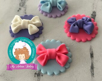 Pink Bow Cupcake Toppers Fondant Cake Decoration Bow Cake Toppers Girl ...