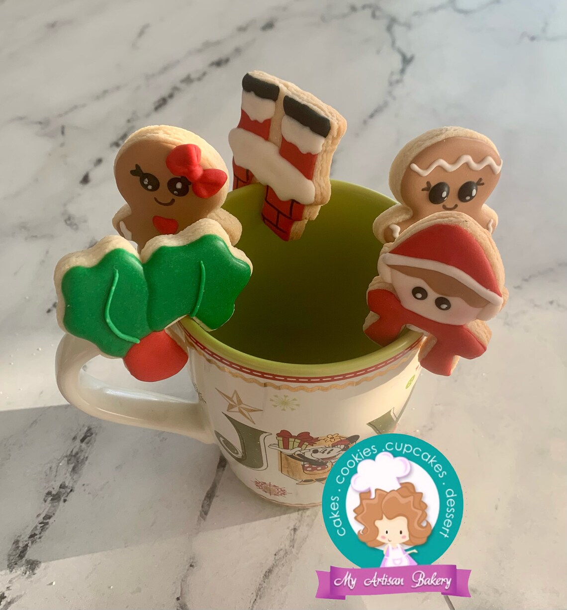 Christmas Mini Coffee Mug Hugger Cookies, Hand-decorated, Royal Icing ...