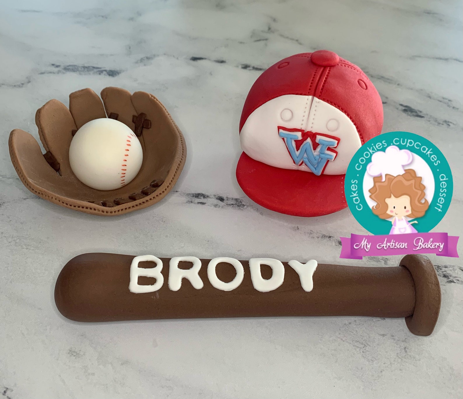 Baseball Mitt Bat and Cap Fondant Cake Topper - Etsy