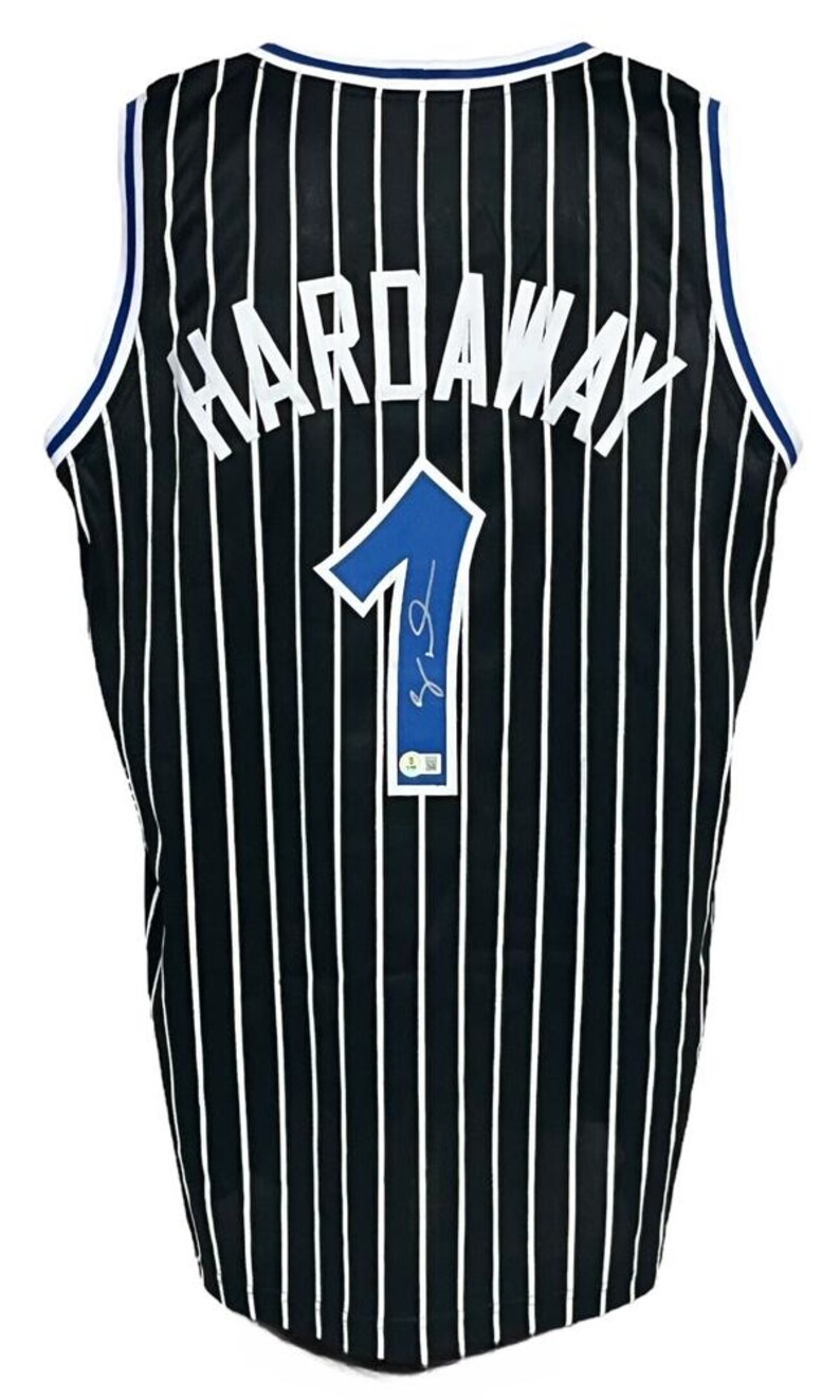 Orlando Magic Penny Hardaway Pro Style Black Pinstripe Jersey BAS ...