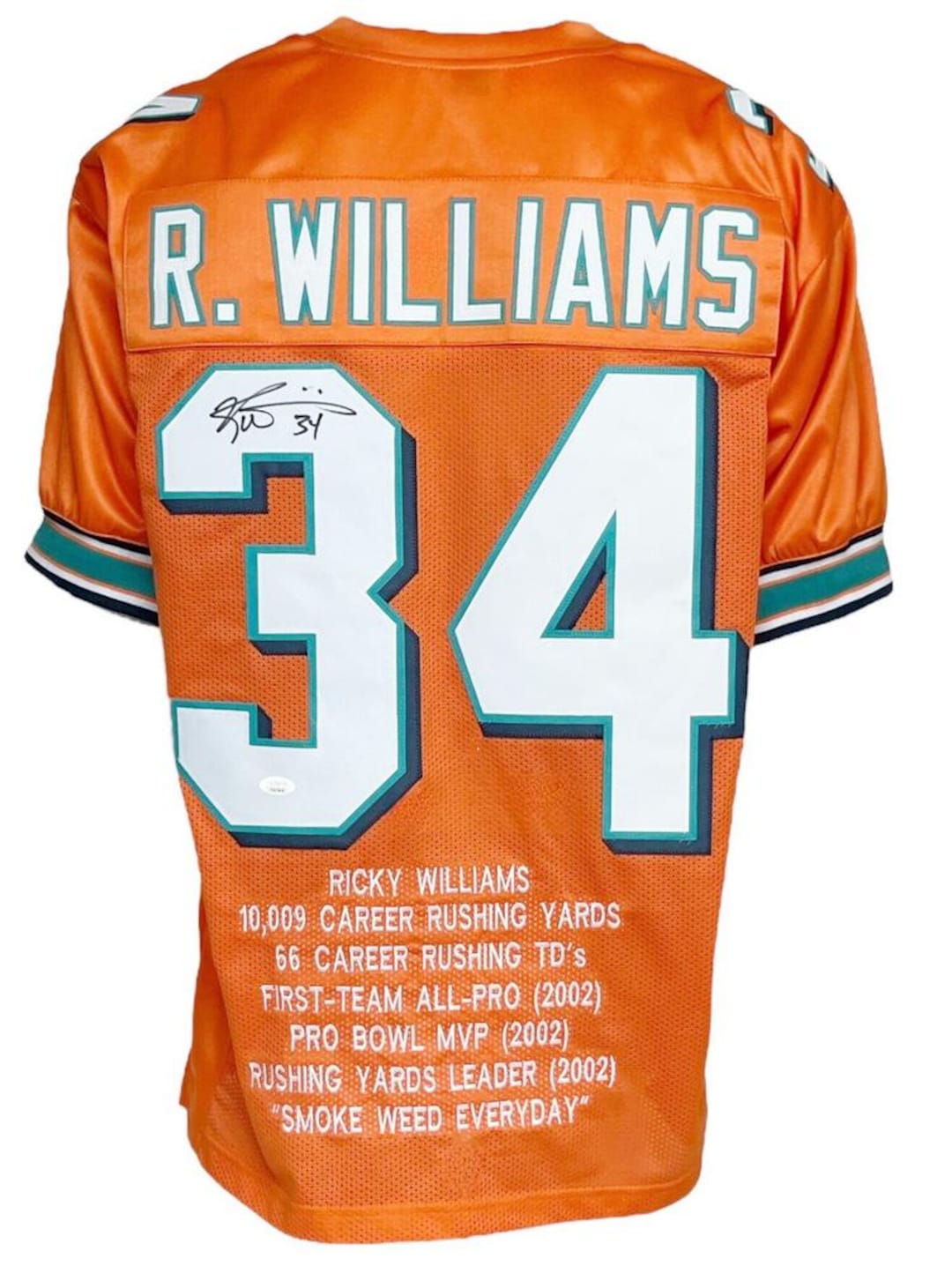 Miami Dolphins Ricky Williams Autographed Pro Style Orange Stat Jersey ...