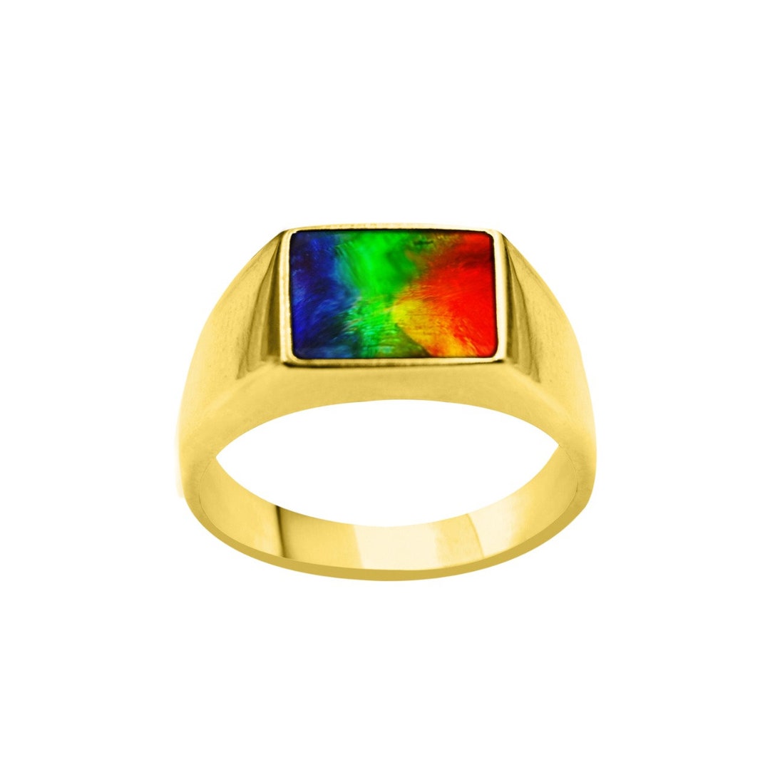 Ammolite Mens Ring .natural Ammolite AAA 14k Gold Ring,with Certifcate ...