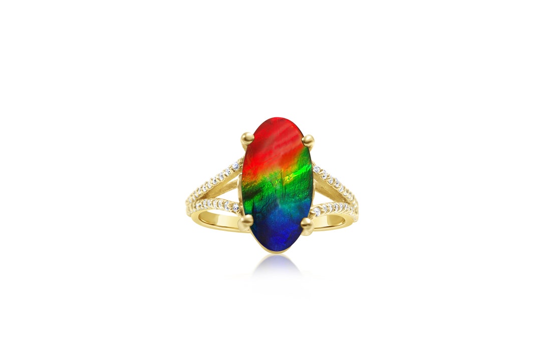 Ammolite Natural Ammolite AAA 14k Gold Ring,with Certifcate,free ...
