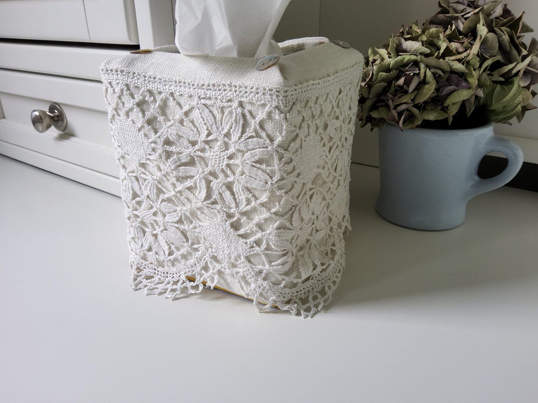 Super Elegant Tissue Box Cover, off White 100% French Linen Fabric With ...
