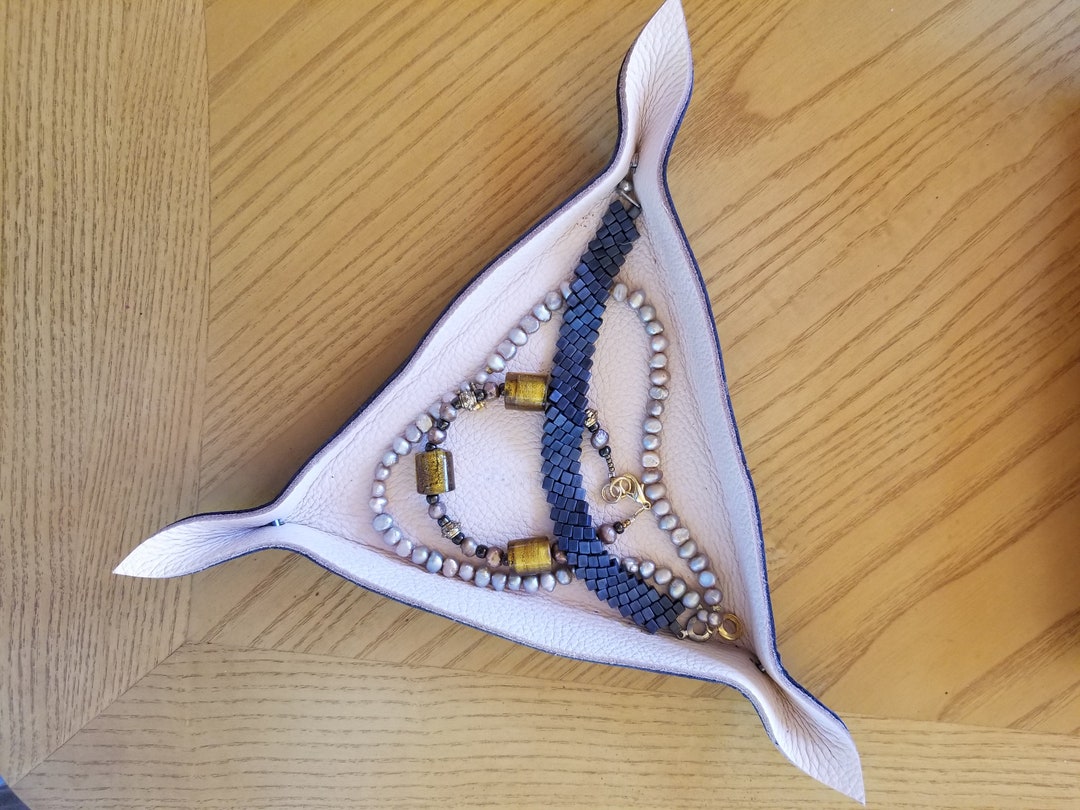 Leather Valet Tray, Catchall Tray, Desk Organizer. Triangle Shaped ...