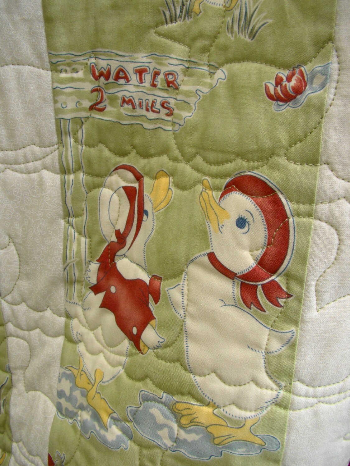 Child's Quilt With Ducks at Play "puddle Ducks" Mint Green, Accents of ...