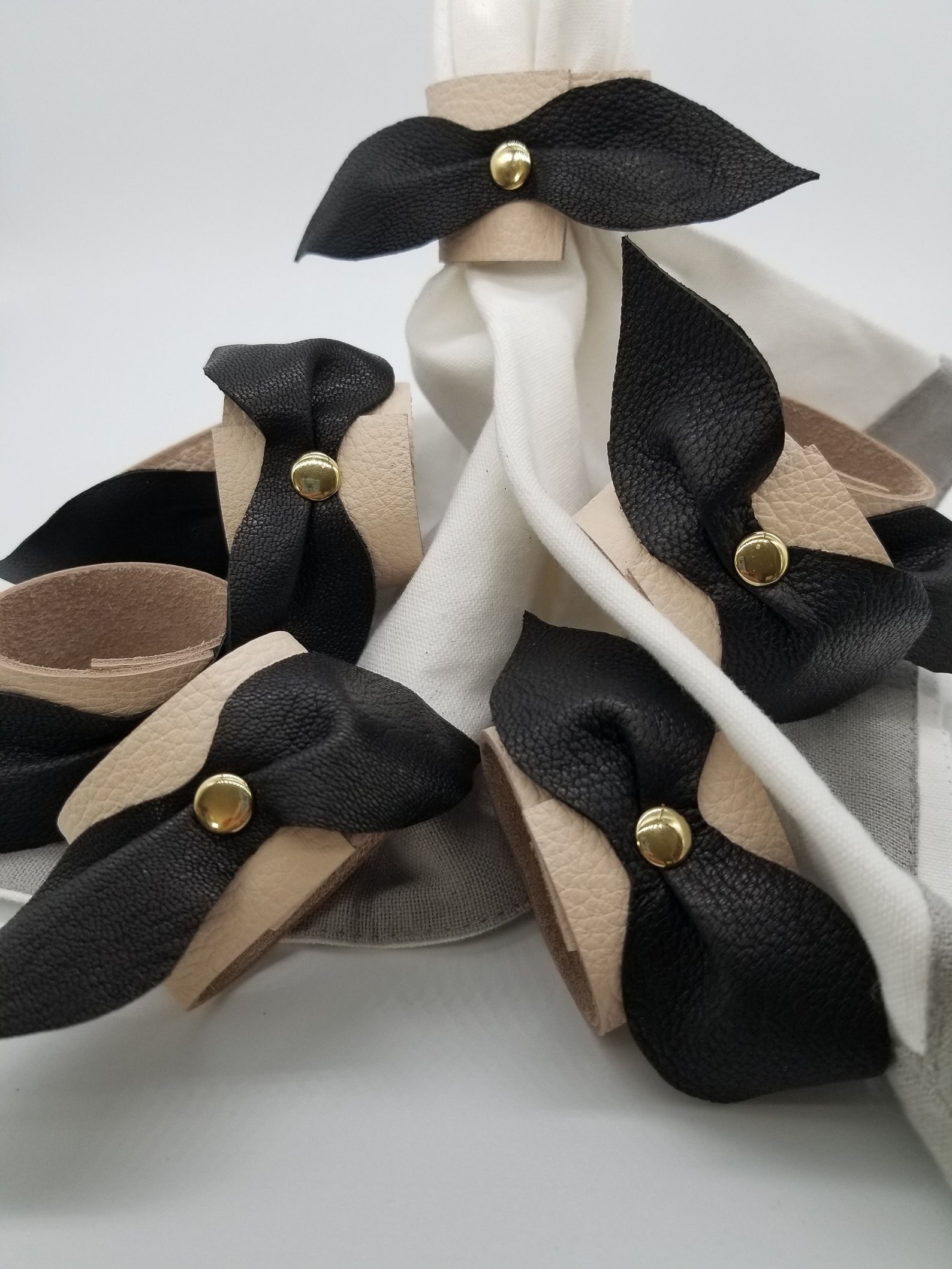Leather Napkin Rings, Set of 8 Blush Pink Genuine Leather With a Black ...