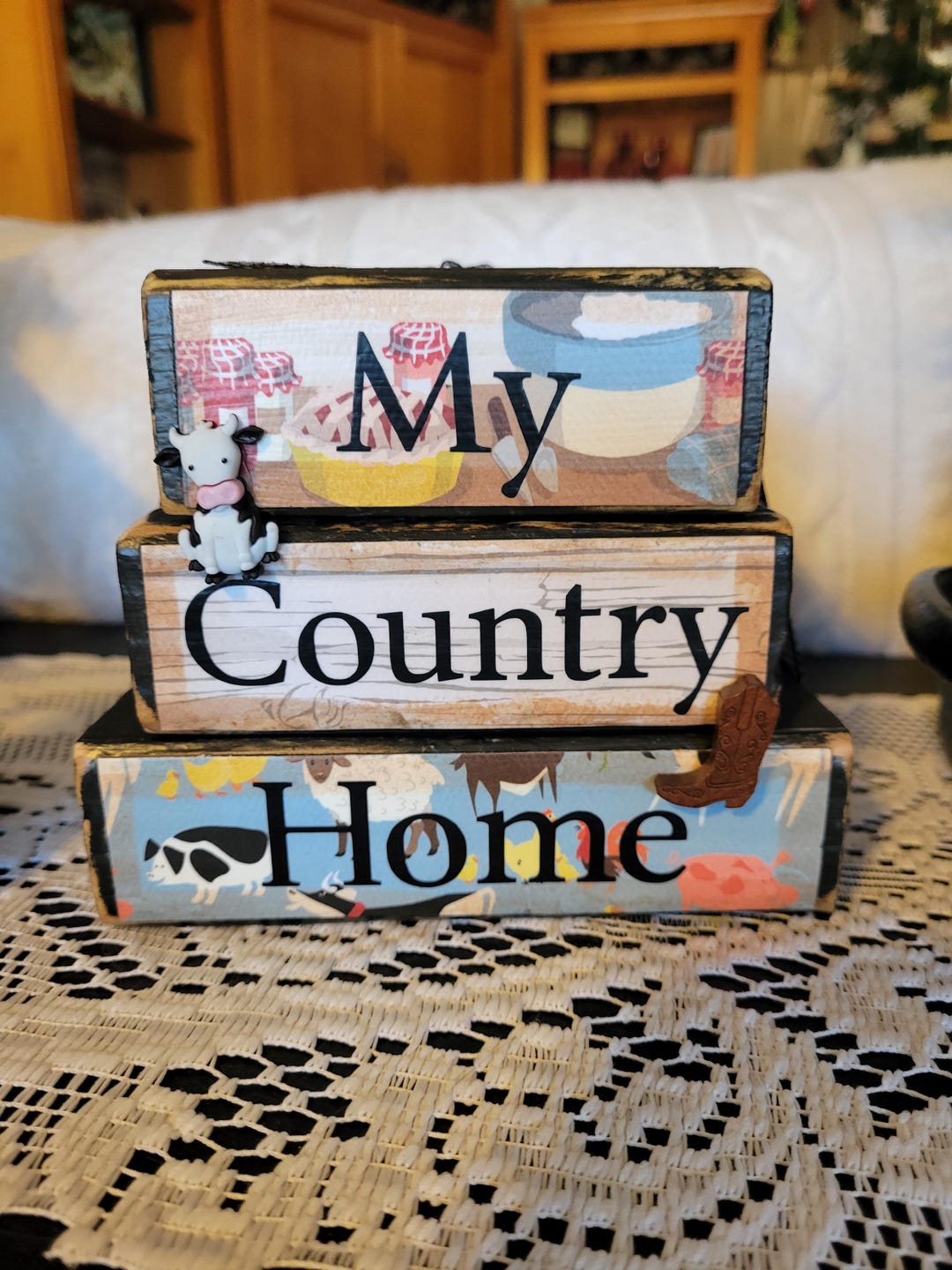 My Country Home Wood Block Stacker, Country Farmhouse Sign, Country ...