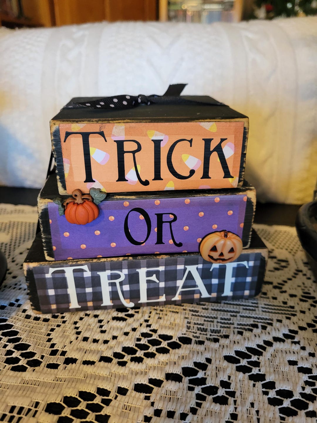 Trick or Treat? Wood Block Stacker, Country Farmhouse Sign, Fall Decor ...
