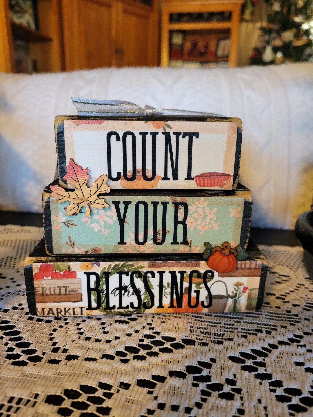 Count Your Blessings Wood Block Stacker, Country Farmhouse Sign, Fall ...