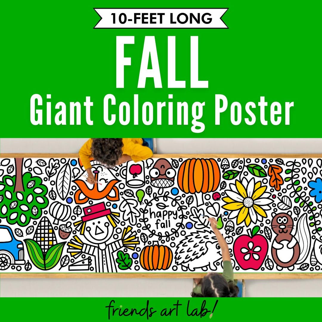 GIANT 10-foot FALL Coloring Page Banner | Coloring Poster | Fall Decoration | Kids Coloring ...