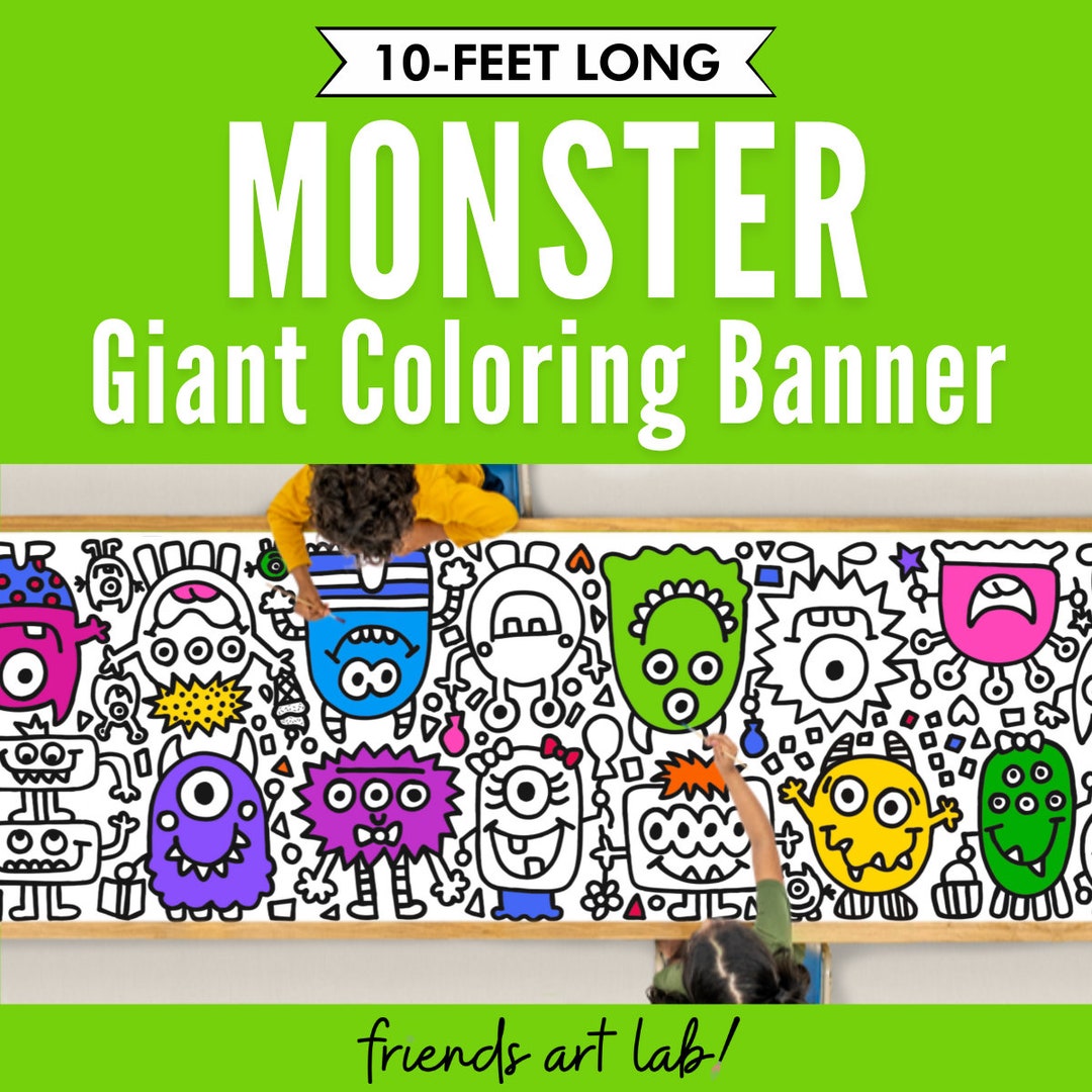 GIANT 10-foot MONSTER Coloring Page Banner Monster Party Halloween ...
