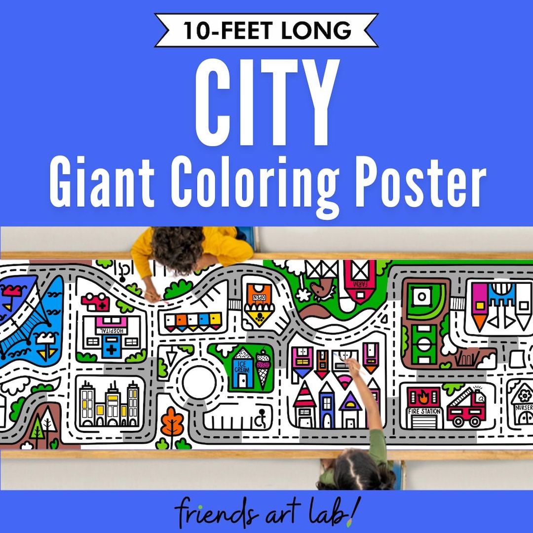 GIANT 10-foot CITY Coloring Page Banner, Transportation Decor, City Transportation, Cars and ...