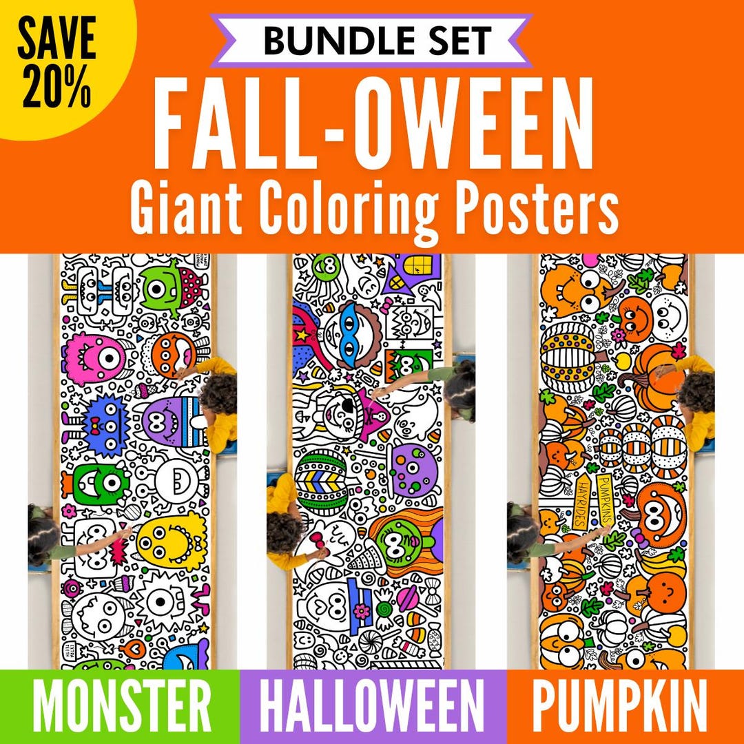 GIANT 10-foot FALL-OWEEN Coloring Page Banner Bundle Fall Activity ...